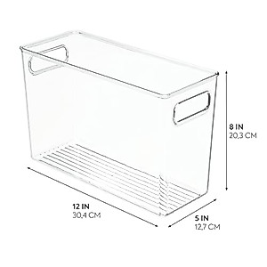 iDesign Plastic Stackable Kitchen Organizer Bin with Easy to Grip Integrated Handles for Kitchen, Fridge, Freezer, Pantry and Cabinet Organization, The Linus Collection – 12" x 5" x 7.75", Clear