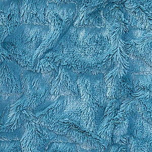 Comfort Spaces Ruched Faux Fur Plush 3 Piece Throw Blanket Set Ultra Soft Fluffy with 2 Square Pillow Covers, 50"x60", Teal