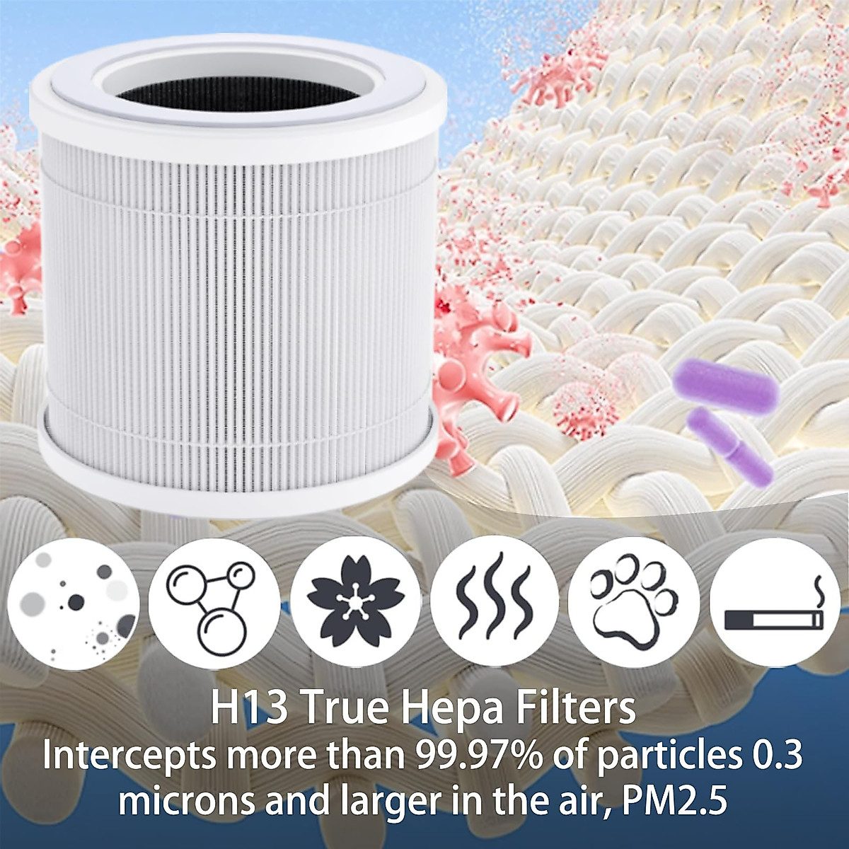 T10 Replacement Filter For FULMINARE T10 Air Purifier, 3 in 1, 2 Pack H14 True HEPA Filter With Efficiency Activated Carbon and Pre-Filter