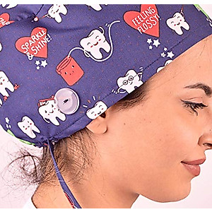 BONNETTO Working Cap for Women Men with Button Sweatband Unisex One Size Bouffant Head Cover
