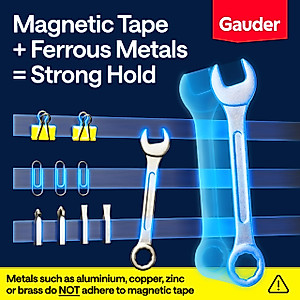 GAUDER Magnetic Tape Self Adhesive (0.6 Inch x 10 Feet) | Magnetic Strips with Adhesive Backing | Magnet Roll