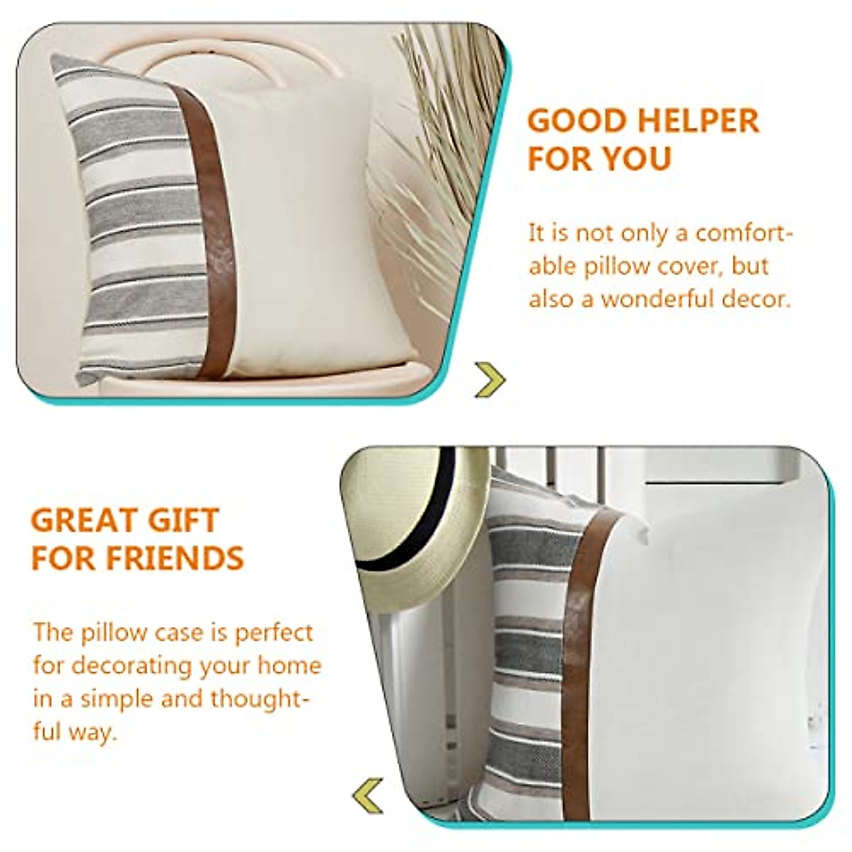 ORFOFE Home Decor Room Soft Farmhouse Covers Office Home Cushion Inch Pattern Geometric Flax for Stripe Multi- Bedroom Case Protector Car Beding Leather Faux Black Using Black Decor