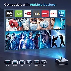 VACASSO Movie Projector Indoor, 1080P Supported Video Projector Home TV Projector Compatible with TV Stick Smartphone HDMI USB AV for Home Cinema & Outdoor Movies