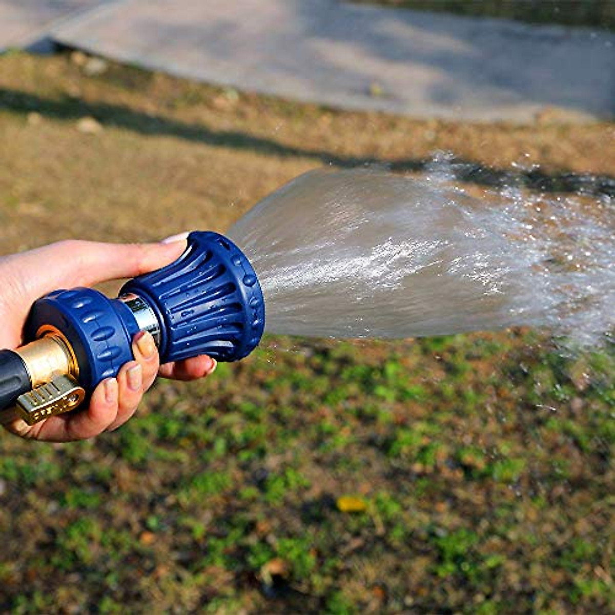 HOSUN Garden Hose Nozzle, Fireman Style Hose Nozzle, Heavy Duty Brass Hose Nozzle, Leak Proof & Best High-Pressure Sprayer for Plants Watering, Car Washing, Pet Washing, etc. (blue)