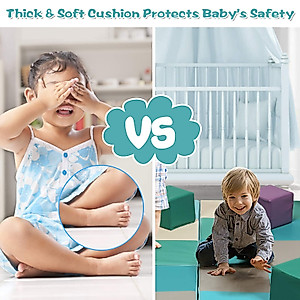 OLAKIDS Baby Foam Play Mat, Foldable 58'' x 58'' Toddler Collapsible Crawl Floor Mat, Waterproof Soft Thick Patchwork Play Mat for Kids Gym Nursery Playroom (Blue)