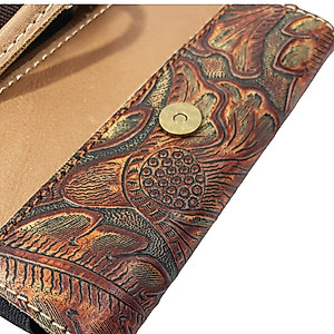 Urbalabs Cowhair Genuine Leather Women Cell Phone Holder Western Wallets Clutch Leather Purse Cell Phone Holder Pouch Tooled Wallet For Women Cowgirl Small (Light Brown)