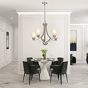 BONLICHT 5 Light Transitional Chandeliers Brushed Nickel Contemporary Dining Room Light Fixtures Ceiling Hanging Modern Pendant Lighting with Alabaster Glass Shade for Living Room Bedroom Foyer Hotel