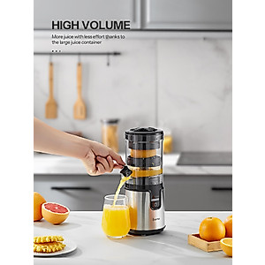 Electric Citrus Juicer, Reemix Lemon Squeezer with Brushed Stainless Steel Body, Fully Automatic One-click Operation Orange Squeezer, Black+Silver