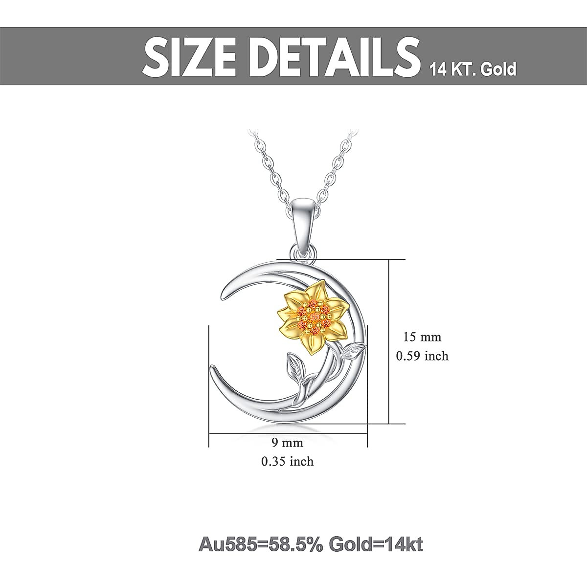 Rikelus 14K Gold Sunflower Necklaces for Women, White Gold Sunflower Moon Pendant Necklace Sunflower Jewellery Aniversary Gifts for Mom Ladies Girls 16"+2" (Sunflower)