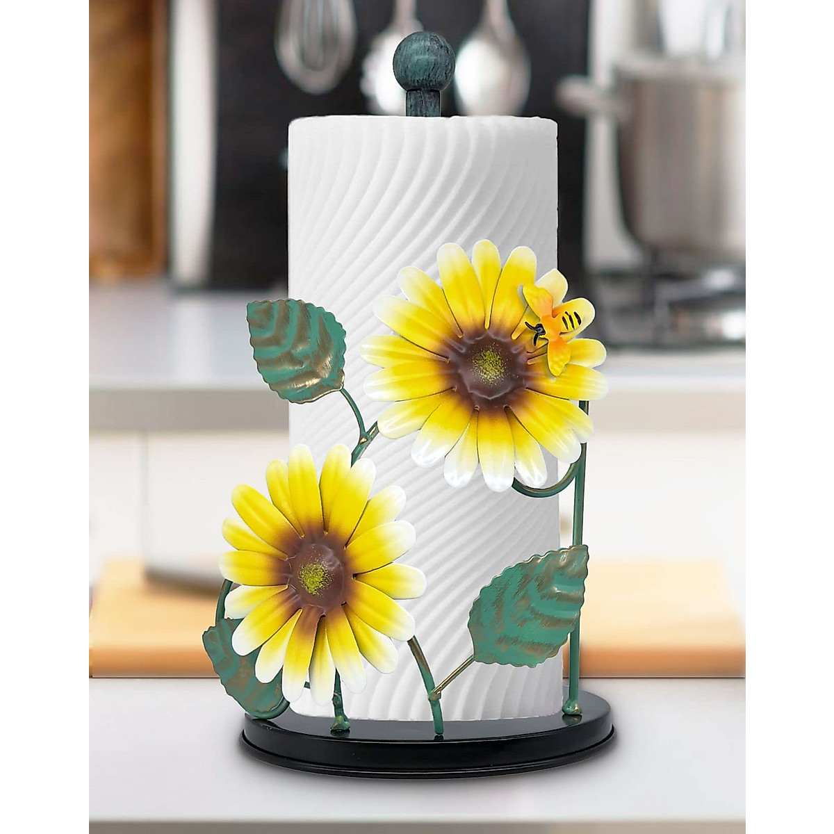 Metal Apple Blossom Paper Towel Holder Countertop, Kitchen Paper Towel Stand Holder for Kitchen Organization and Storage, One-Handed Operation Countertop Roll Dispenser for Standard and Large Rolls