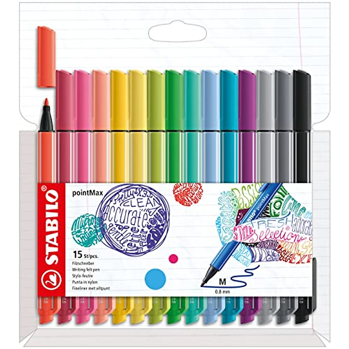 STABILO Nylon Tip Writing Pen pointMax - Wallet of 15 - Assorted Colors