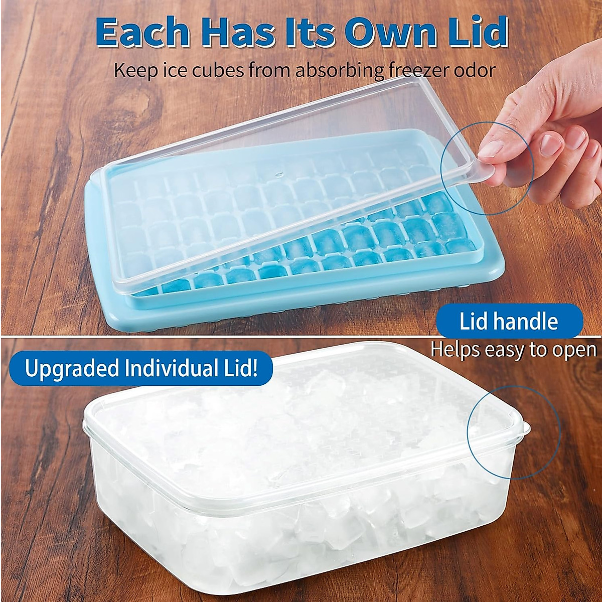 ARTLEO Ice Cube Tray with Lid and Storage Bin for Freezer, Easy-Release 55 Mini Nugget Ice Tray with Spill-Resistant Cover, Container, Scoop, Flexible Durable Plastic Ice Mold & Bucket, BPA Free