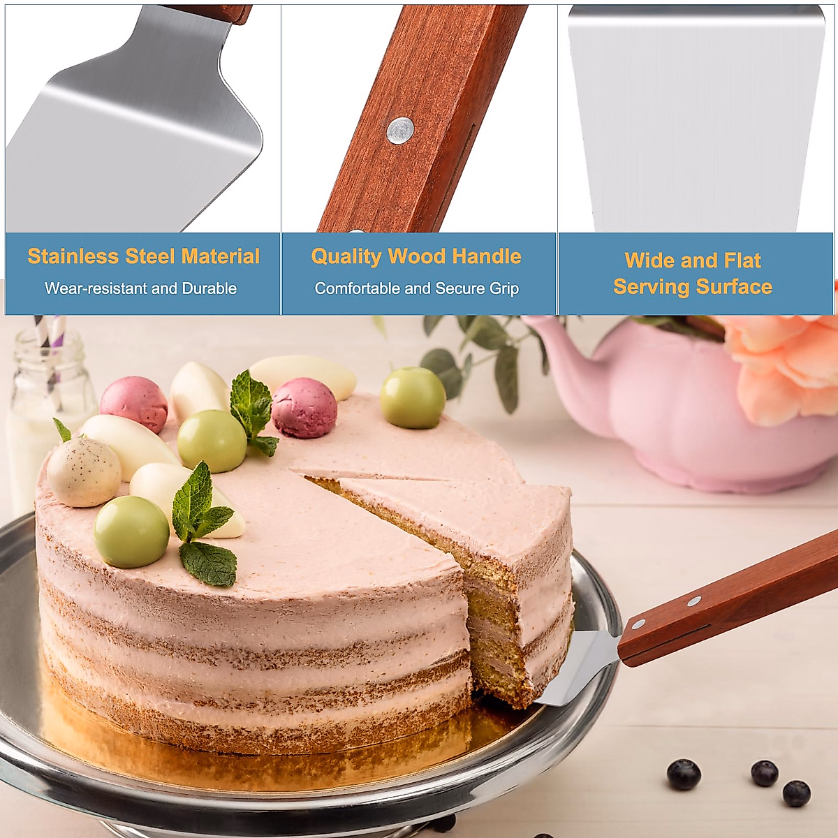 Coitak 3 Pieces Pie Server Set Stainless Steel Cake Spatula Serrated Pizza Spatula Cake Cutter Pie Cutter