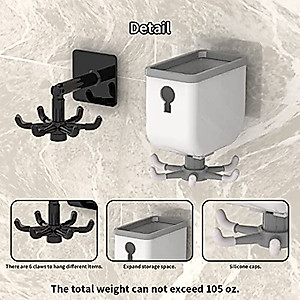 YODAR Kitchen Hanging Utensil Holder Hanger & 360 Degrees Rotating Folding Hooks for Hanging, Wall Mounted Self Adhesive Waterproof Utility Hook for Home Bathroom Office, 2 PCS Black & 2 PCS Grey