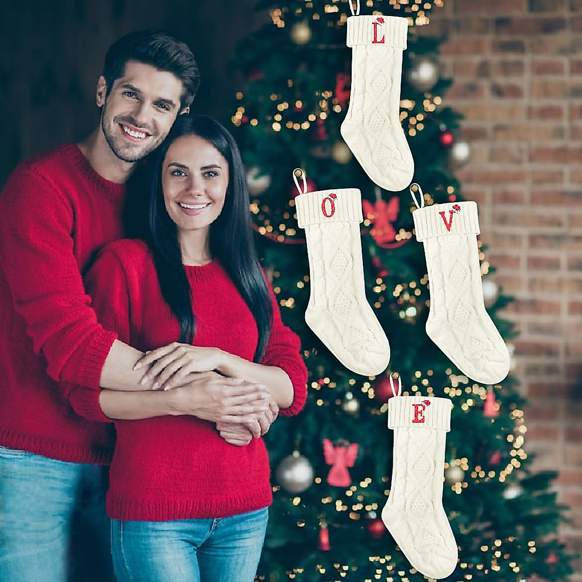 Ulico Christmas Stockings with Initials, 18’’ Large Embroidered Monogram Knit Christmas Stocking,Xmas Stocking for Kids, Holiday and Family Stocking for Fireplace or Party Decoration Red Letter B