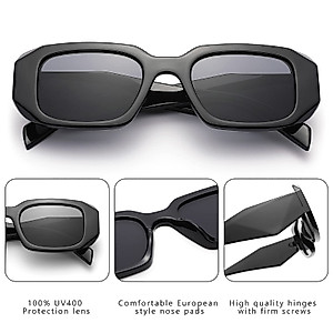 COASION Retro 90s Rectangle Sunglasses for Women Fashion Sun Glasses Vintage Small Square Frame UV400 Protection Eyewear (Black/Grey)