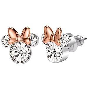 Disney Crystal Minnie Mouse Necklace and Stud Earrings- Silver Plated Minnie Mouse Earrings and Matching Necklace 18" Jewelry