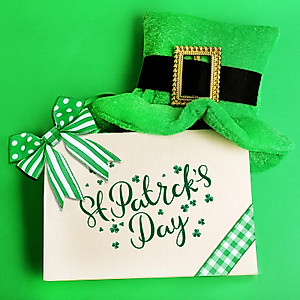 3 Rolls 15 Yards St. Patrick's Day Burlap Wired Ribbons Green Wrapping Ribbons Farmhouse Craft Ribbon Plaid Striped Dot Ribbons for Saint Patty's Day Party Irish Home DIY Crafts Holiday Decoration