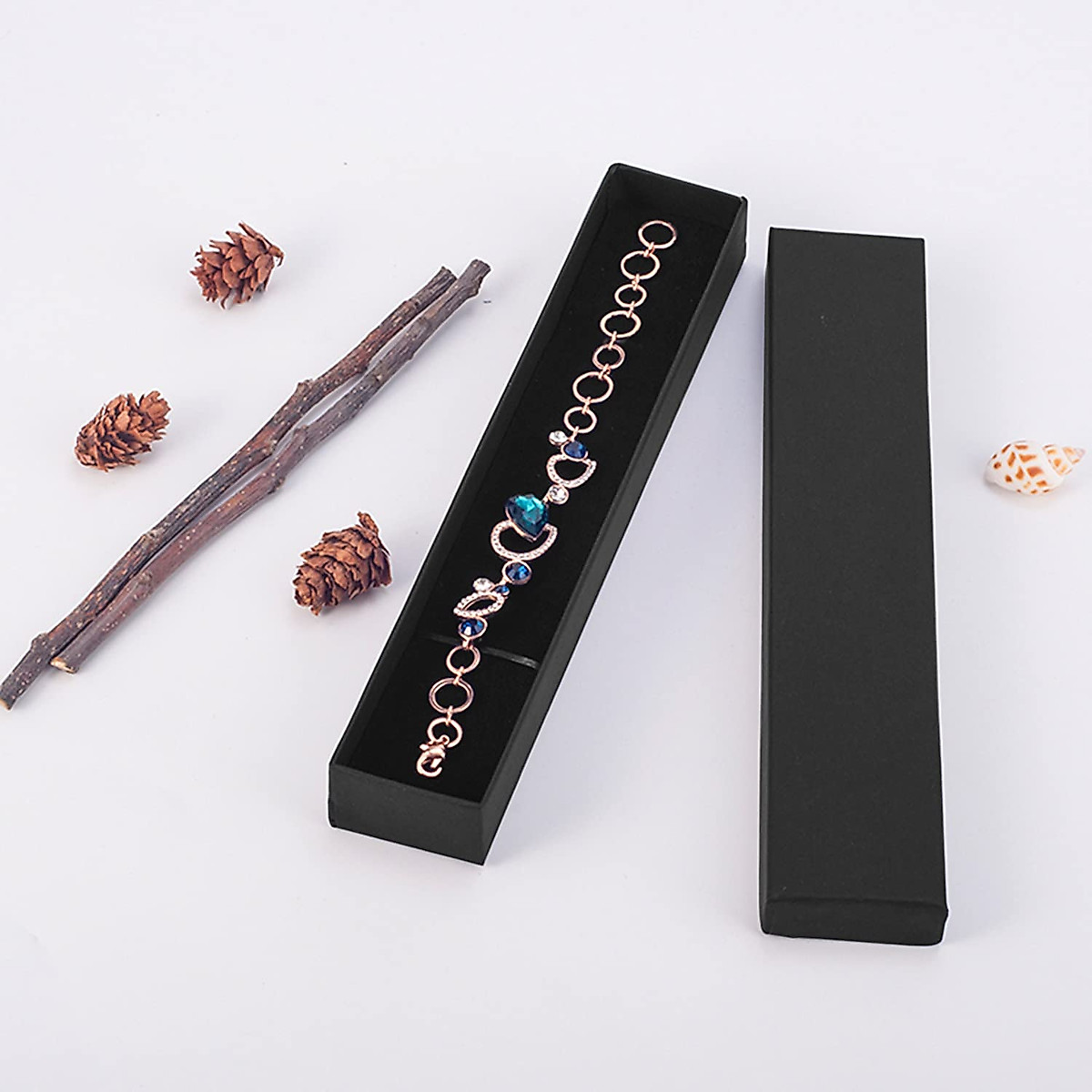 24 Pcs Gift Box Set, Cardboard Jewelry Necklace Gift Boxes Cotton Filled Cardboard Paper Jewelry Box Gift Cases Bulk for Wedding, Engagement, Anniversaries, Christmas, 8.2 x 1.57 x 1.18Inches (Black)