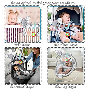 Baby Car Seat Toys, Hanging Stroller Toys for Baby 0-6 Months Infants Activity Spiral Toys with Musical Owl Rattles Hedgehog Beep Ladybug Squeaker - Gray Elephant Toys for Newborn Baby 0 3 6 12 Months