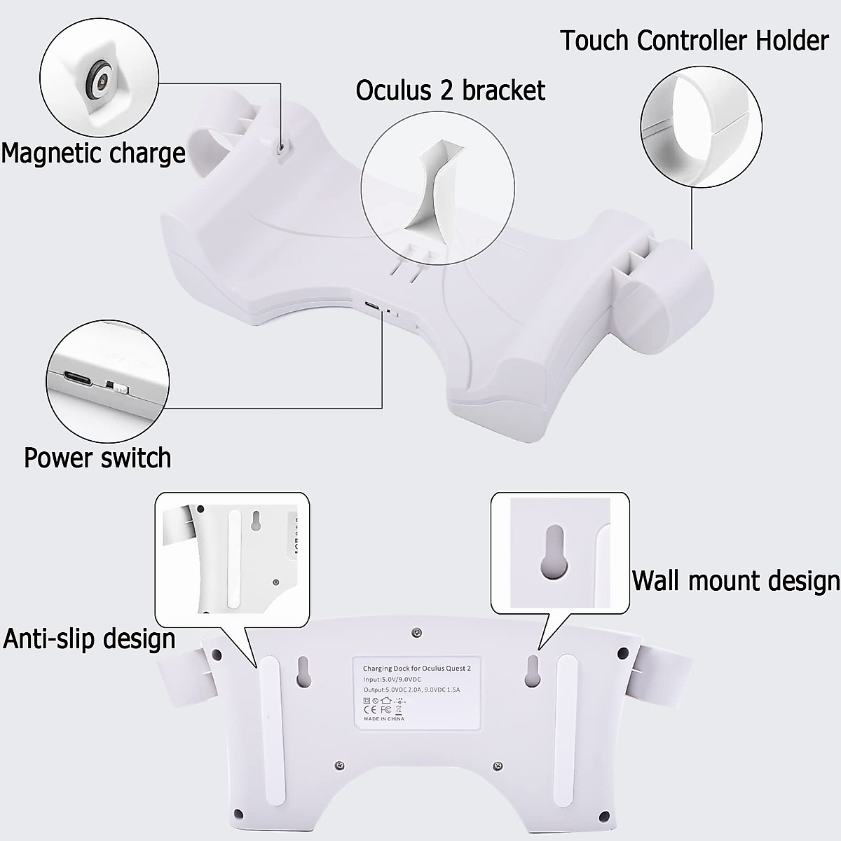 Megadream Charging Dock for Oculus Quest 2, Fast Charging Dock for Oculus Quest 2 VR Headset, Desk Mounted & Wall Mounted, Led Display, with 2 Holder for Touch Controller