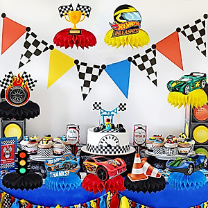 BAJCOHNG Race Car Party Decorations Honeycomb Centerpieces，race car birthday party supplies，race car birthday party supplies，9 Pieces Cars birthday Theme Party Honeycomb Centerpieces