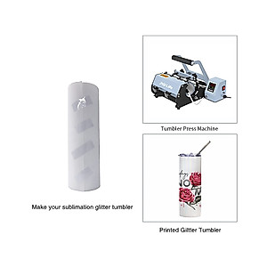 PYD Life Sublimation Glitter Tumblers Rainbow White Blank Straight 20 OZ Skinny Cups with Lid and Metal Straw 4 Pack