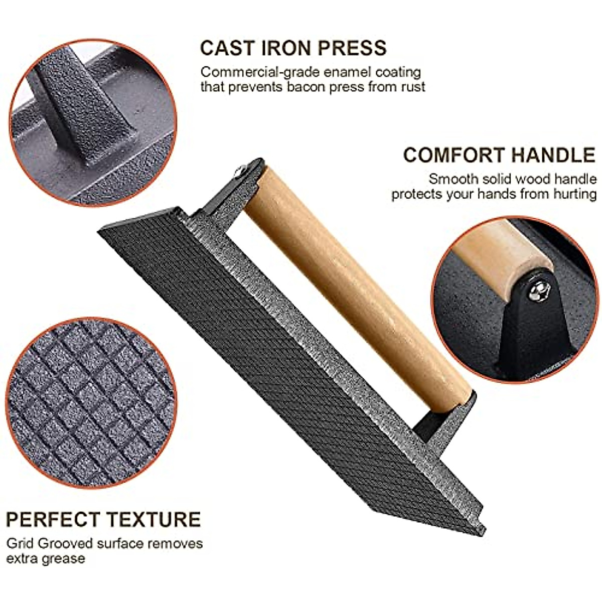 Cellay Griddle Accessories - 12 & 9 Inch Round Basting Cover Cheese Melting Dome Steaming Cover with 8 Inch Cast Iron Burger Bacon Press for Griddle Grill Cooking Indoor or Outdoor - 3 Pack