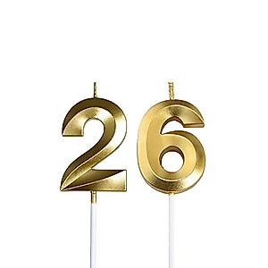 Gold 26th & 62nd Birthday Candles,Gold Number 26 62 Cake Topper for Birthday Decorations Party Decoration