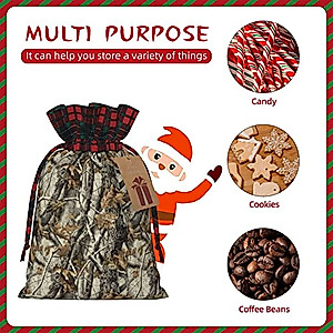 Christmas Drawstring Gift Bags Mossy-Tree-Camo-Leaf Buffalo Plaid Drawstring Bag Party Favors Bags
