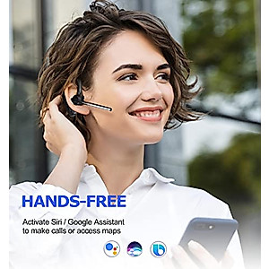 CONAMBO Bluetooth Headset V5.1, 16 Hrs HD Talktime CVC8.0 Dual Mic Noise Cancelling Hands Free Bluetooth Earpiece for Cell Phone iPhone Android Driving Business Office