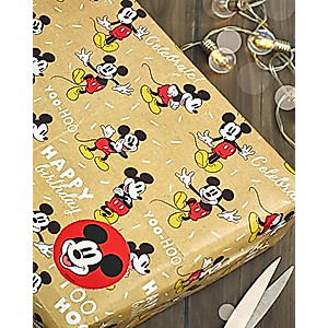 UK Greetings Mickey Mouse Packaged Wrap - Disney Gift Wrap - Sheet Wrap - Birthday Wrapping Paper - Happy Birthday - 2 Sheets and 2 Tags, Multi