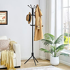 Hoctieon Coat Rack Freestanding, Heavy Duty Coat Hanger Stand with 12 Hooks, Entryway Hall Tree, Floor Standing Coat Rack, Coat Rack Stand, Clothes Rack, Coat Tree, Black
