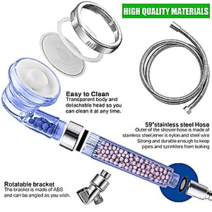 Filtered Shower Head with Handheld,3 Spray Modes High Pressure Water Saving Soft SPA Shower Heads with 59'' Stainless Steel Hose and Rotatable Bracket,Showerhead with Filter Beads for Hard Water