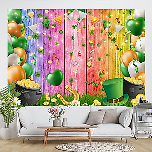 Ticuenicoa 7×5ft Happy St. Patrick's Day Photo Backdrop Colorful Wooden Pattern Lucky Irish Shamrock Clover Photography Background Kids Adults Birthday Baby Shower Newborn Banner