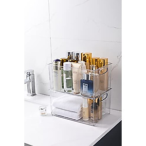 Elysolpluv Acrylic Storage Box 3 Pieces (Large, Medium And Small), Grocery Storage Box With Handle, Suitable For Refrigerator, Kitchen And Countertop Storage. (Clear)