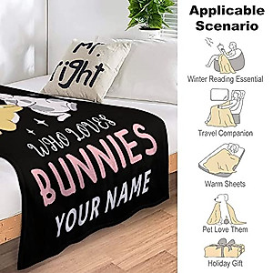 Custom Bunny Blanket Gifts for Girls Boys Teens, 40"*50" Cute Rabbit Flannel Lightweight Fleece Soft Cozy Throws, Bed Blanket for Couch Sofa Living Room