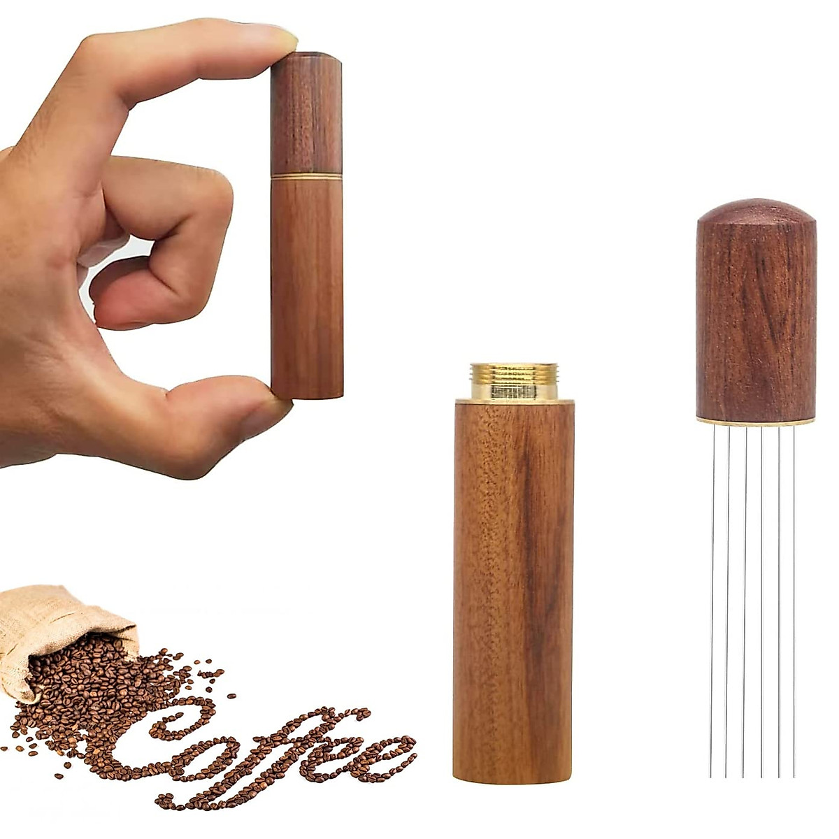 WDT Tool,Espresso Coffee Stirrer Espresso Distribution Tool Portable Espresso distribution Tools,6 Needles Natural Wood Handle and Stand (Walnut)