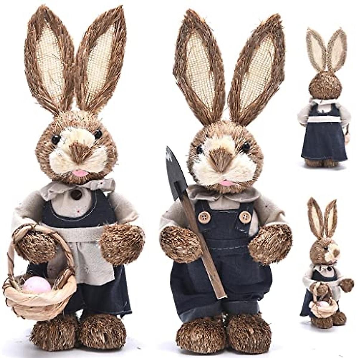 kekafu 2Pc Easter Standing Bunny Figurine Bunny Sculpture Decorative Statue Home Garden Wedding Ornament Doll Toy Artificial Animal Model Spring Easter Gift Souvenir Figurine for Tabletop Decor