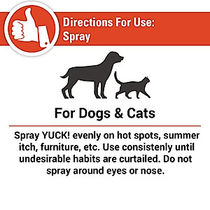 Vet Classics Pet Deterrent Spray for Dogs, Cats - Yuck! No-Chew Training Spray - 8 Fl Oz - Water-Based Formula for Chewing - Helps Stop Furniture, Surfaces, Bandages, Pet Sores Chewing