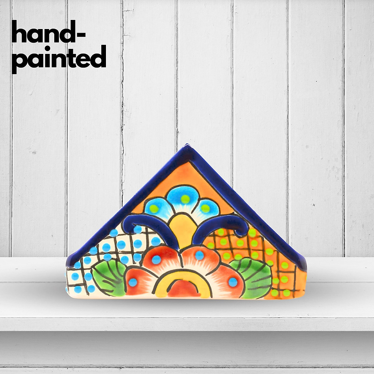 Ceramic Cocktail Napkin Holder - Authentic Mexican Pottery - for Kitchen Countertop | Dinner Table | Indoor & Outdoor Use Tissue and Letter Holder - Mexican Style Talavera Servilletero (Multicolor)