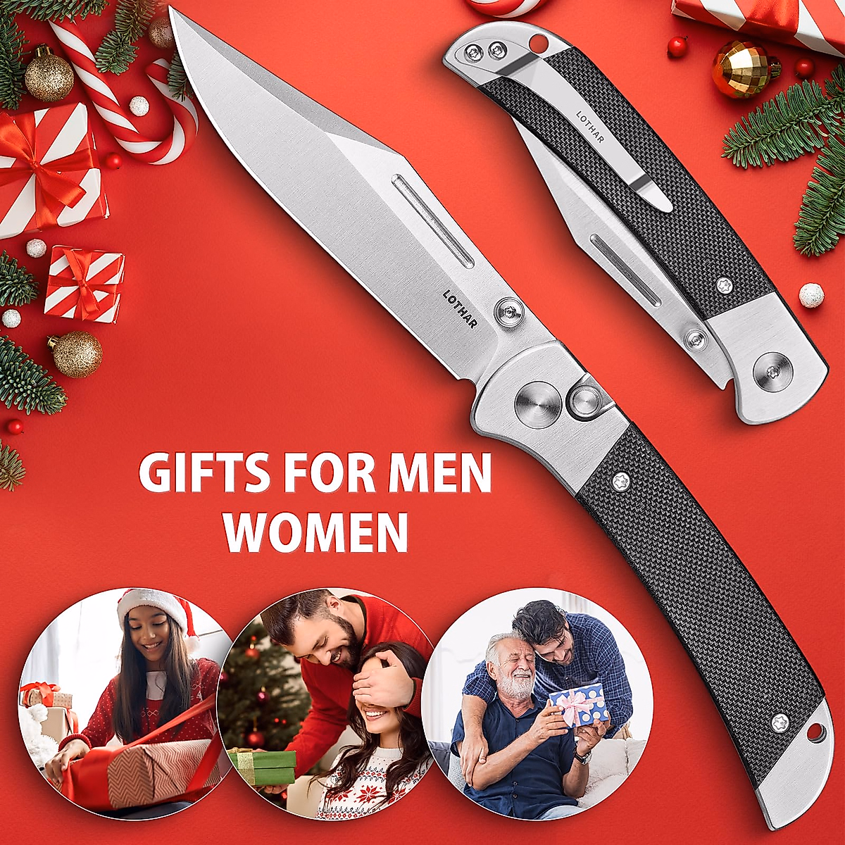 LOTHAR Falcon Pocket Knife, 2.98" 14C28N Steel Blade EDC Knife, G10 Handle, Pocket Folding Knife with Clip, Button Lock Knife, Gifts Pocket Knife for Men Women (Sliver)