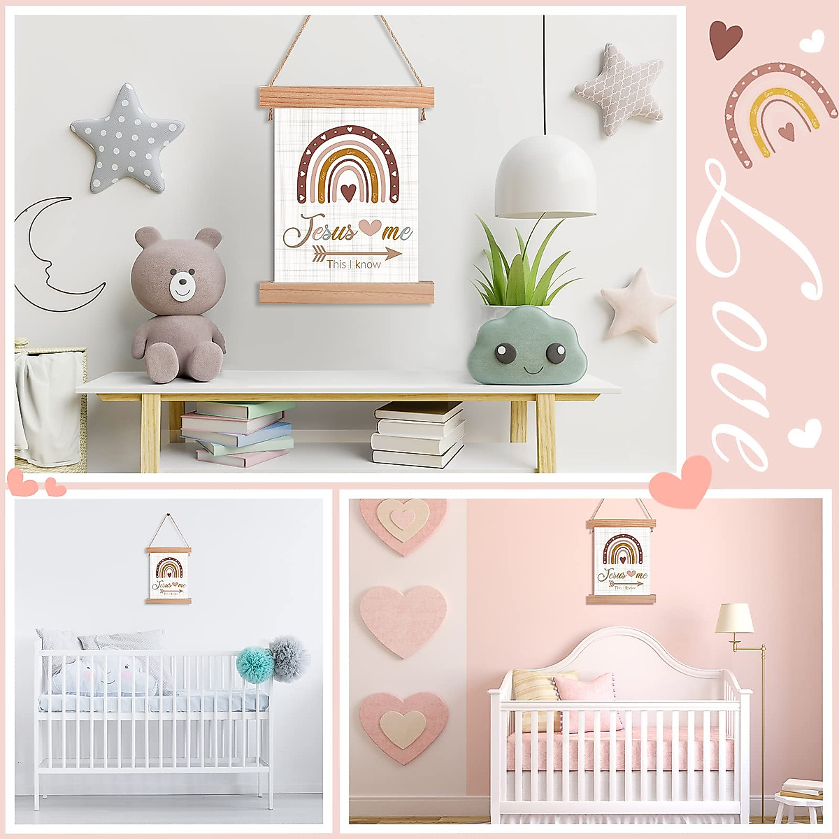 Boho Rainbow Nursery Decor Boho Rainbow Wall Art Boho Nursery Wall Decor Jesus Loves Me Hanging Wall Art Baptism Gifts for Girl Baby Shower