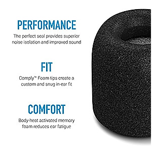 Comply Isolation Plus Premium Noise-Cancelling Memory Foam Replacement Earbud Tips for Sennheiser HD1 Momentum MIE2, IE 800 S, and CX 3.00 Earphones with a Comfortable Secure Fit (Medium,3 Pairs)