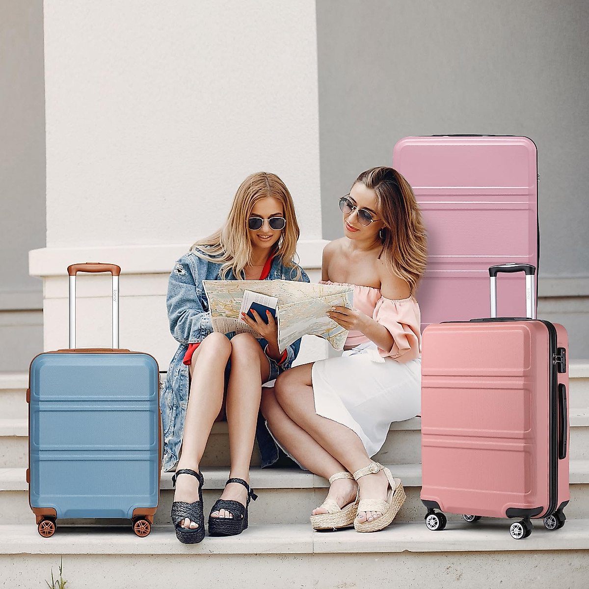 Kono 24 Inch Luggage Suitcase Lightweight with Spinner Wheels TSA Lock Hardside Medium Checked Luggage Durable Rolling Suitcase Nude/Rose Gold