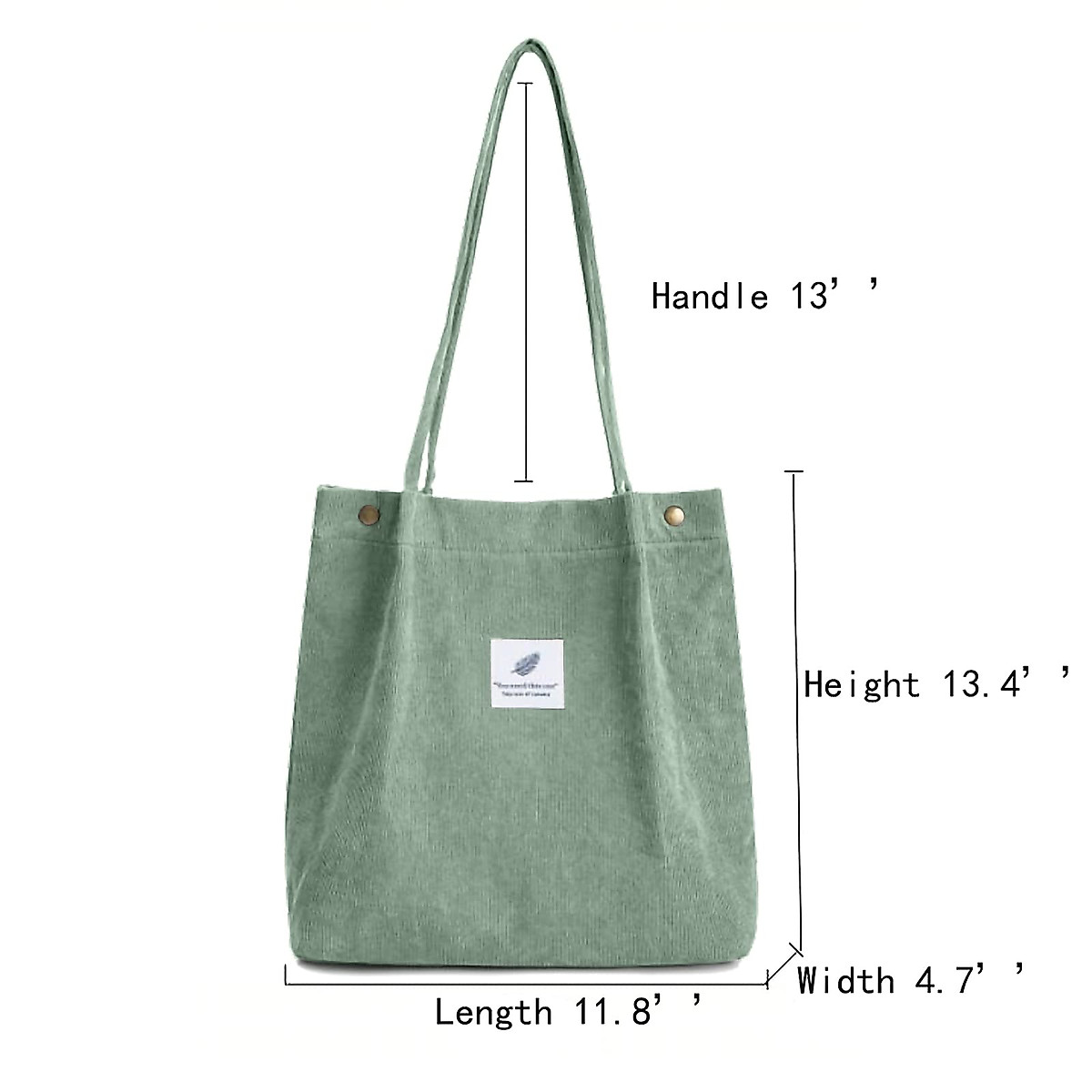 ALUWU Corduroy Tote Bag for Women Girl Casual Work Canvas Shoulder Handbags Cute Purse Light Green