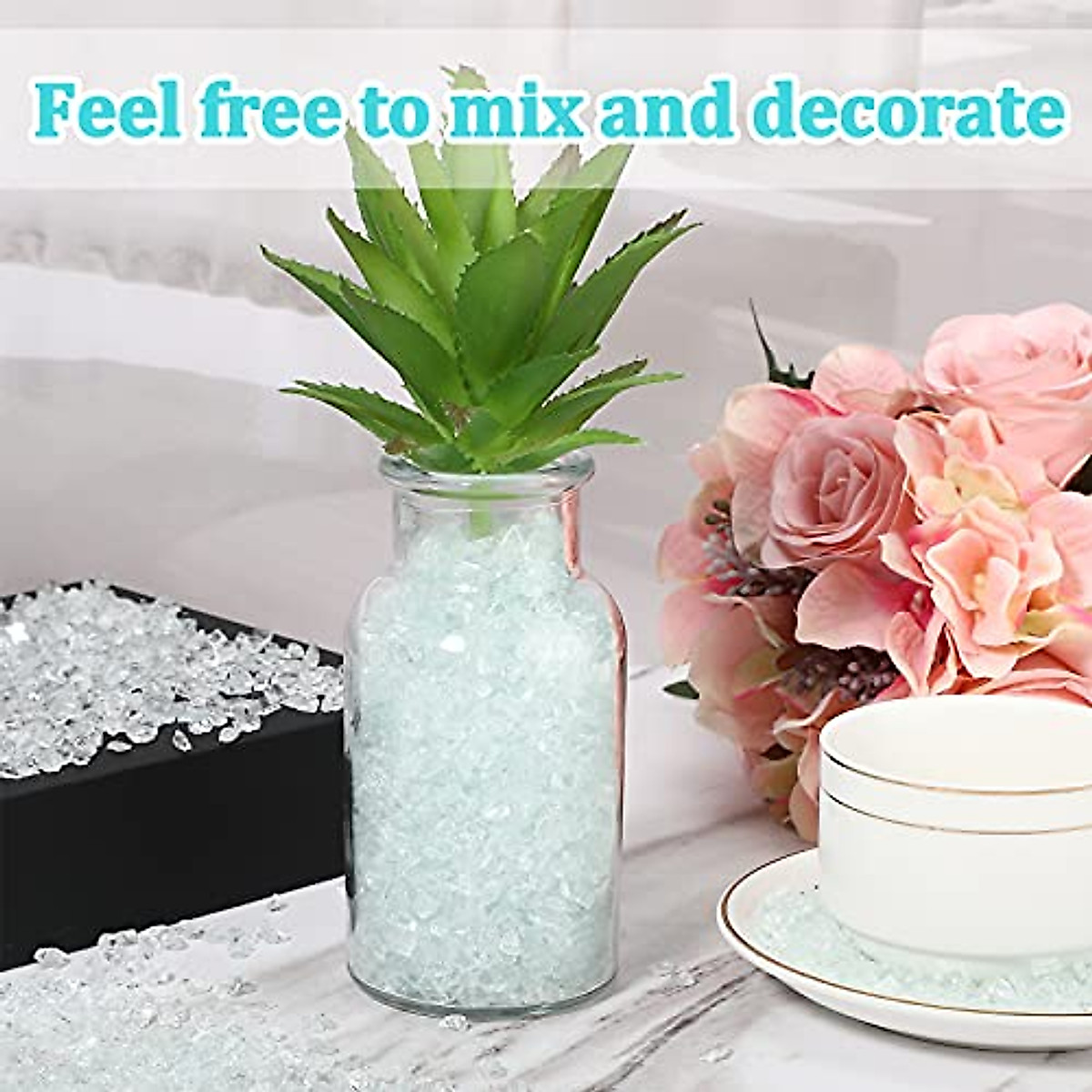 1.5 LB Glass Gravel Stone 3-6 mm Glitter Gravel Stone Luster Reflective Tempered Fire Glass Crushed Glass for Fire Pit Crafts Vase Fish Bowl Garden Decor (Transparent)