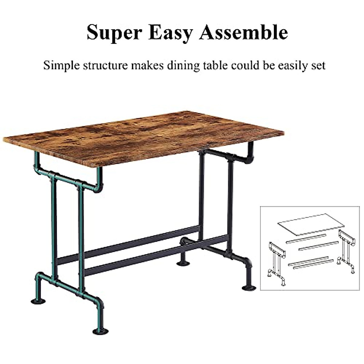 VECELO Dining Table Set for 4 Kitchen Industrial Bar Dinette with Rectangular Tabletop, Save Spacing&Sturdy Metal Frames for Home Breakfast Farmhouse Living Room Small Apartment, Brown