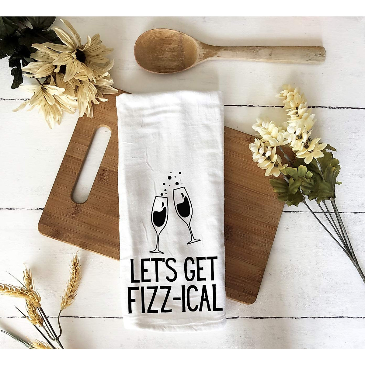 Handmade Funny Kitchen Towel - 100% Cotton Cheeky Champagne Toast Hand Bar Towels for Kitchen - 28x28 Inch Perfect for Hostess Housewarming Christmas Mother’s Day Birthday Gift (Let's Get Fizz-ical)