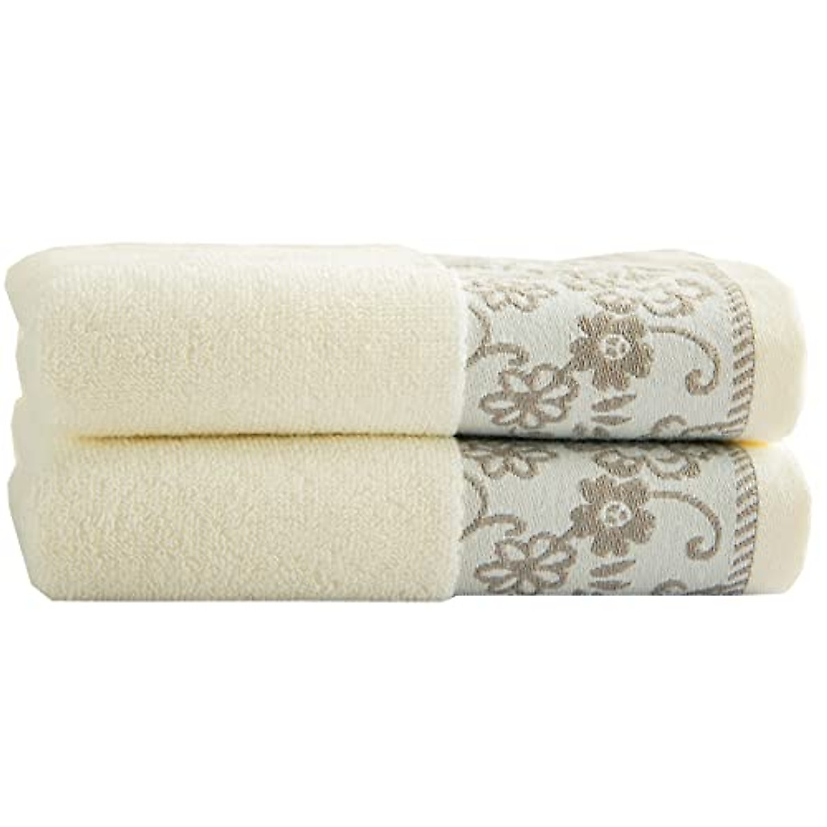 Pidada Hand Towels Set of 2 Wisteria Floral Pattern Soft Absorbent Decorative Cotton Towel for Bathroom 13.4 x 29.1 Inch (Light Yellow)
